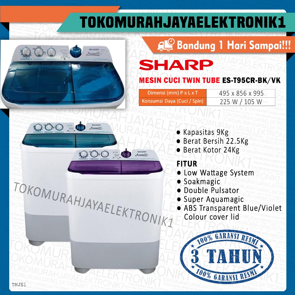 Jual mesin cuci 2 tabung 9kg sharp tipe es-t95cr super aquamagic series | Shopee Indonesia