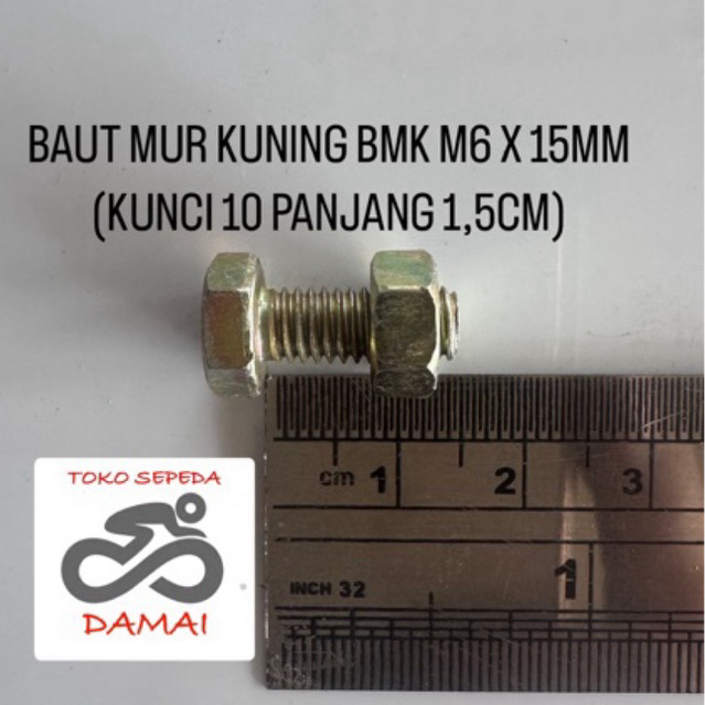 Jual BAUT + MUR KUNING BMK M6 X 15 MM (KUNCI 10 PANJANG 1,5 CM) | Shopee Indonesia