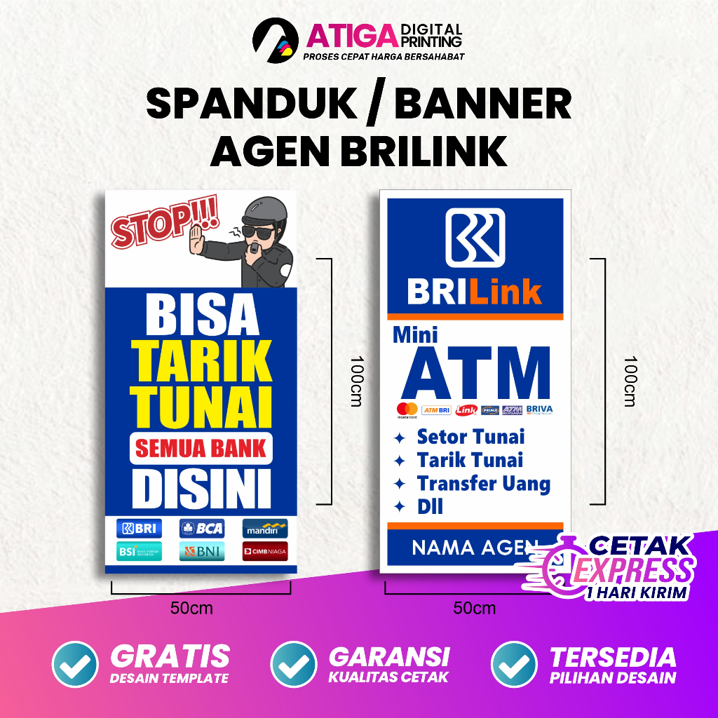 Jual Banner Spanduk Agen BRI Link Mini ATM ukuran 50 cm x100 cm ...