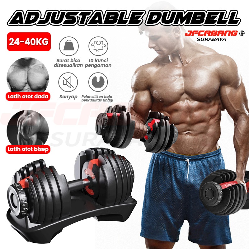 Jual Dumbell Adjustable Premium 24KG 40KG/ 52.5Lbs | Dumbel Dumbbell Barbel Set/workout angkat ...