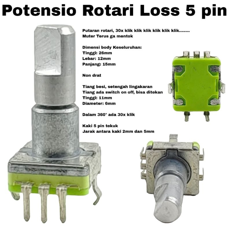 Jual Potensio Rotari Loss 5 pin Rotary Klik Digital 5 Kaki 3-2 Tekuk ...