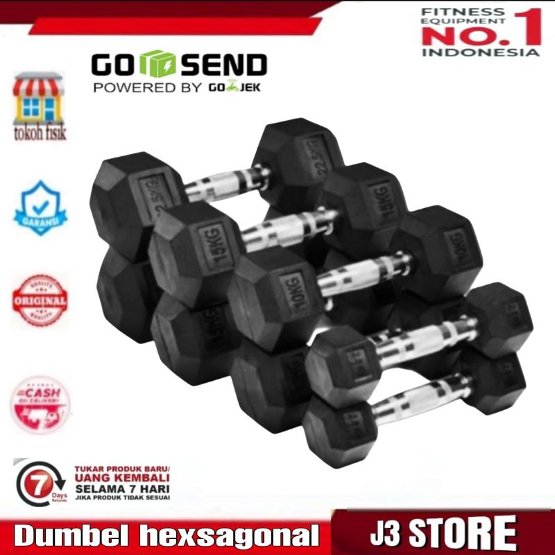 Jual Alat Fitnes dumbel hexsagonal 20Kg(1pcs)Barbel Besi Lapis karet ...