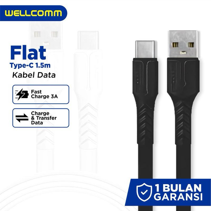 Jual Wellcomm Kabel Data USB Type C Flat 3A Fast Charge 1,5M | Shopee ...