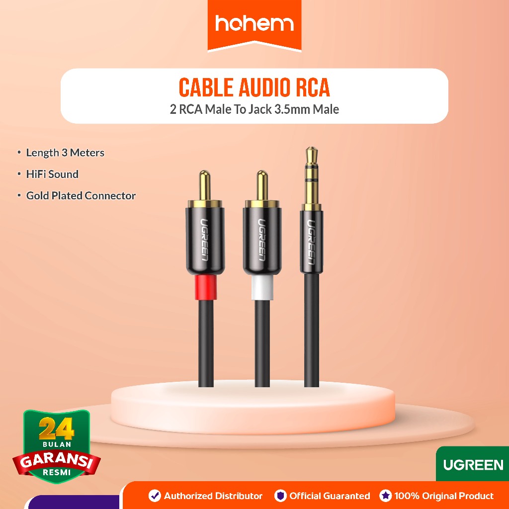 Jual UGREEN 10590 Kabel Audio Jack AUX 3.5mm Male to 2 RCA Male Stereo Cord for Speakers ...