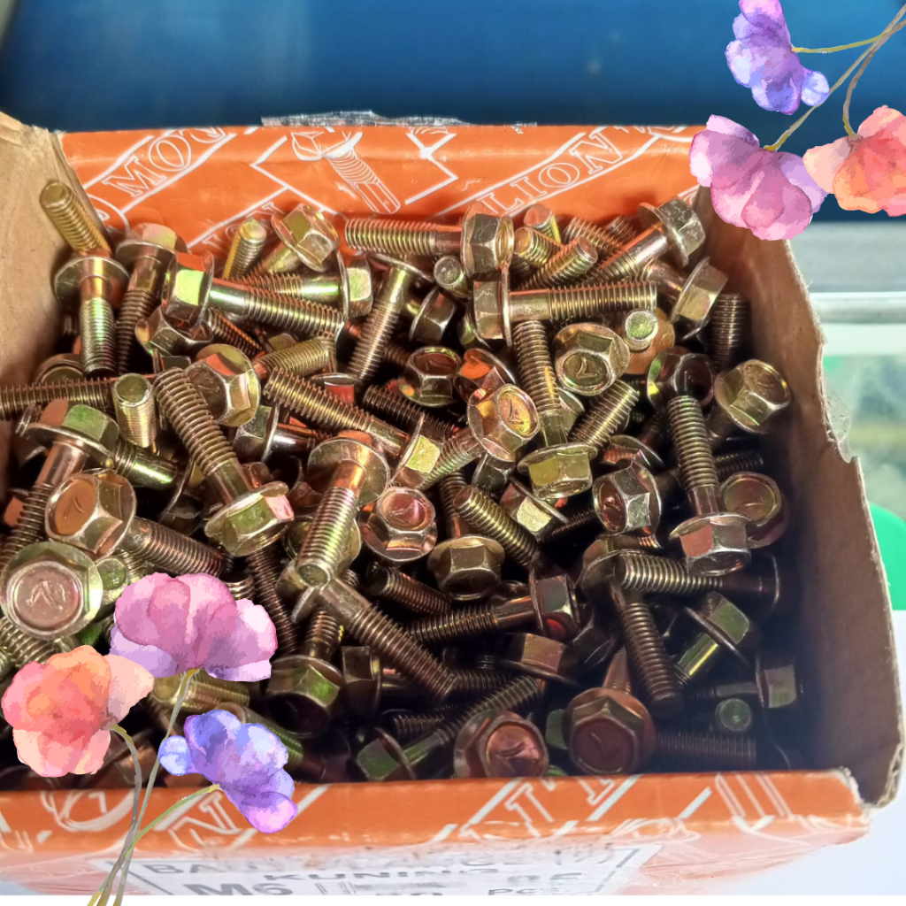 Jual Flange Bolt M6 x 25 KUNING / Baut Blok Mesin M 6 x 25 / Baut Topi | Shopee Indonesia