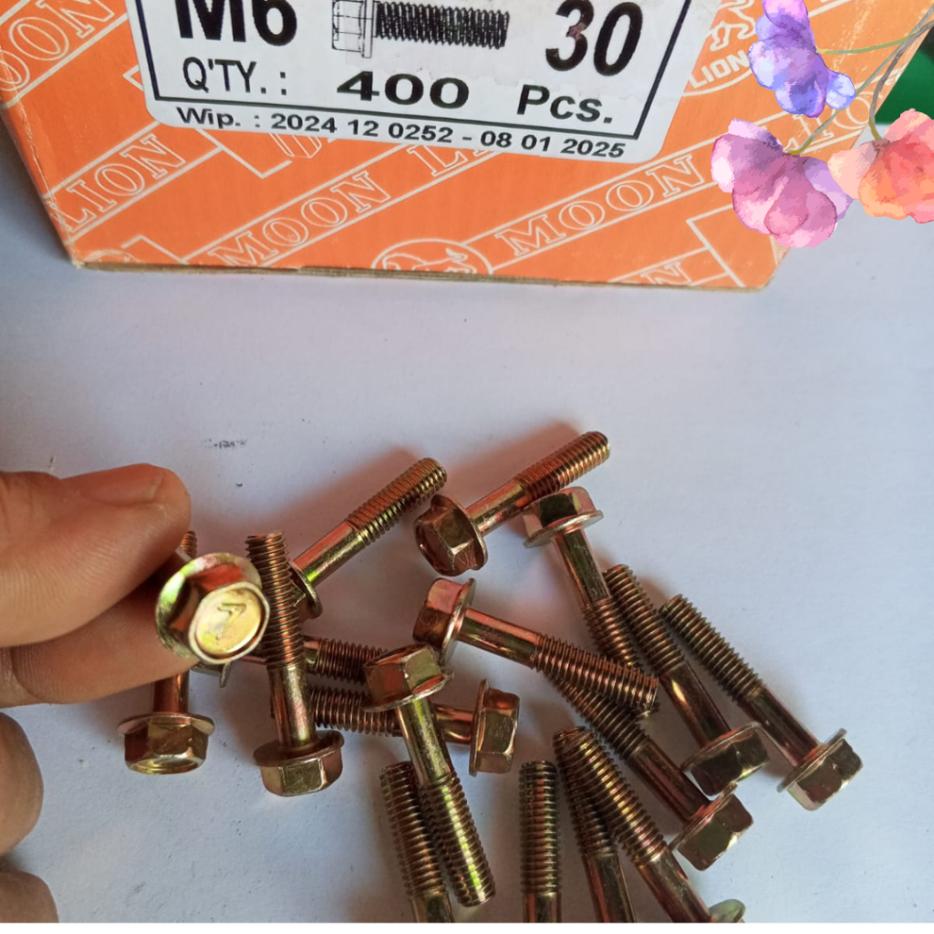 Jual Flange Bolt M6 x 30 KUNING / Baut Blok Mesin M 6 x 30 / Baut Topi | Shopee Indonesia