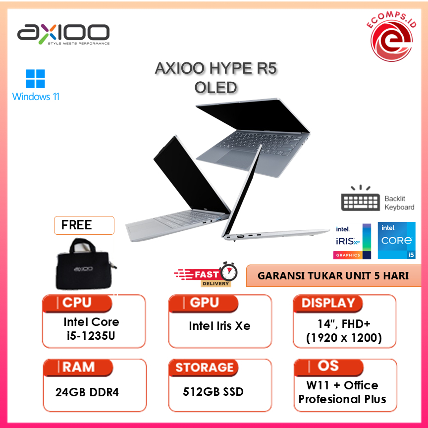 Jual Axioo Hyper R5 OLED Intel Core i5 - 1235U 512GB SSD 14.0"inch FHD ...