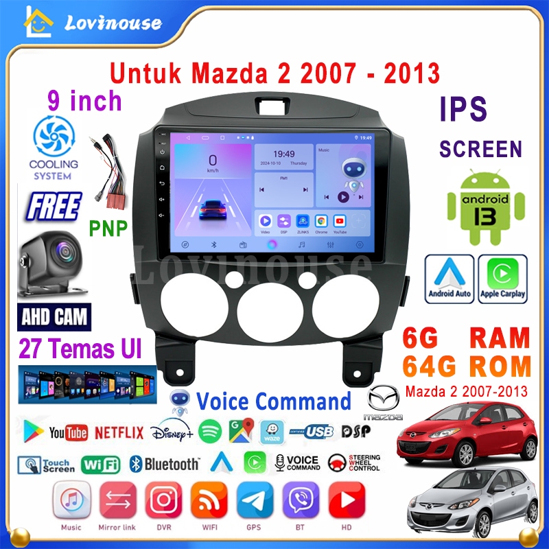 Jual 【Untuk Mazda 2 2007-2013】6G+64G Android 13 Head Unit Termasuk Frame/PNP Soket 9 Inch IPS ...