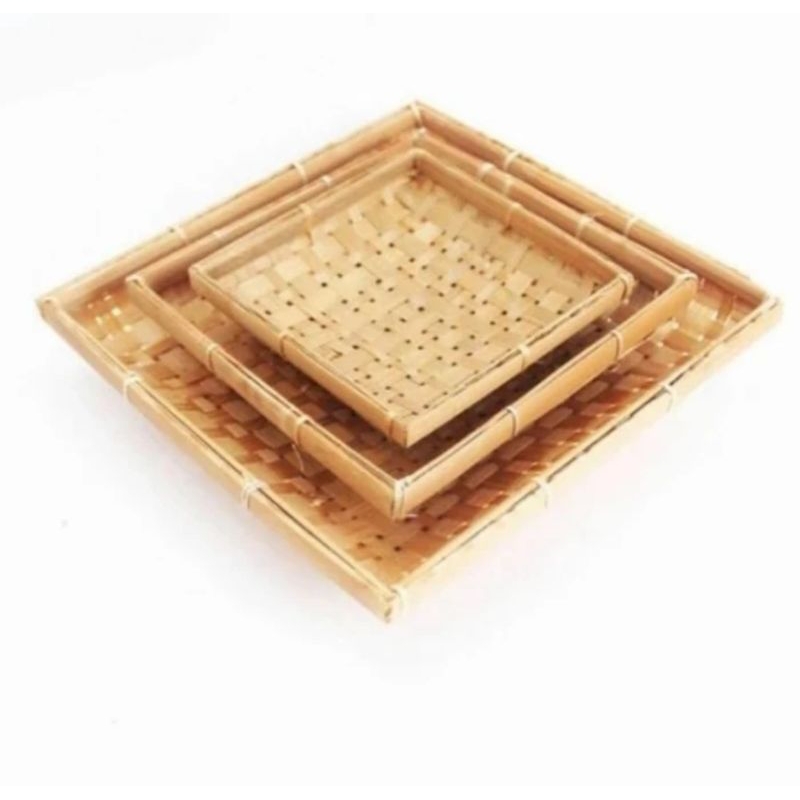 Jual Piring Bambu Kotak anyaman/ Piring persegi Bambu/ Piring lalapan ...