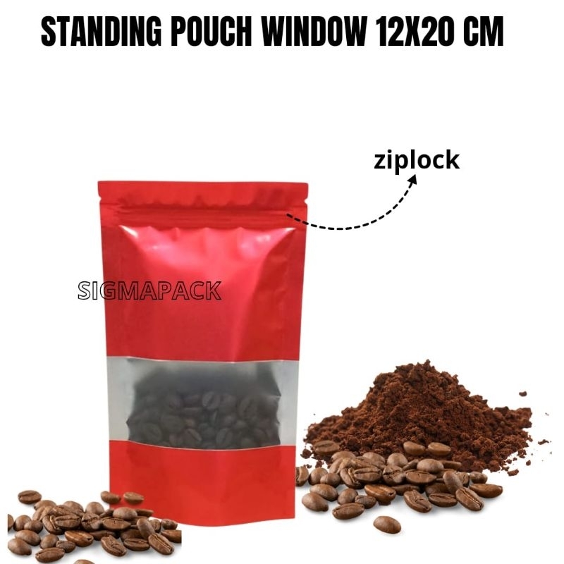 Jual standing pouch window merah 12x20 cm | Shopee Indonesia