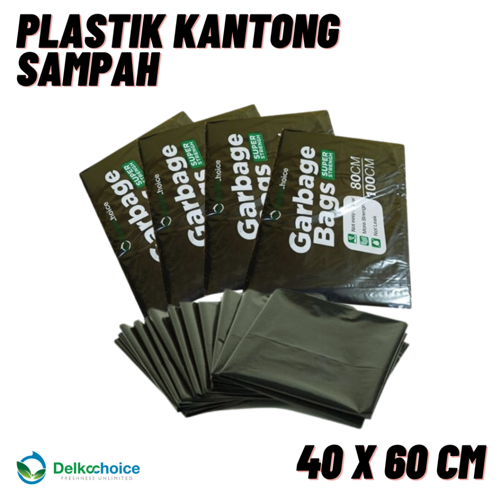 Jual DELKOCHOICE KANTONG PLASTIK SAMPAH HITAM TEBAL / TRASH BAG PLASTIC / KANTONG SAMPAH 40X60CM ...