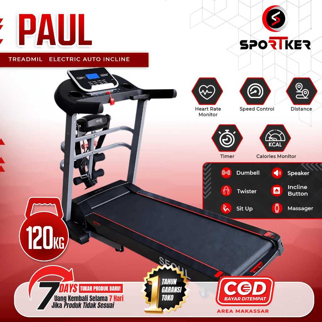 Jual Alat Olahraga Treadmill Elektrik Paul Auto Incline Sportker ...