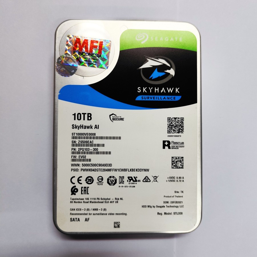 Jual Harddisk CCTV Seagate Skyhawk AI 10 TB MFI 3.5" SATA3 6 GB/S 7200 ...