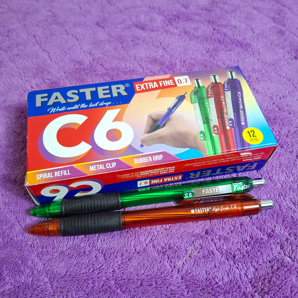 Jual (1PACK=12PCS) Pulpen / bolpen Faster Cetekan C6 original | Shopee ...