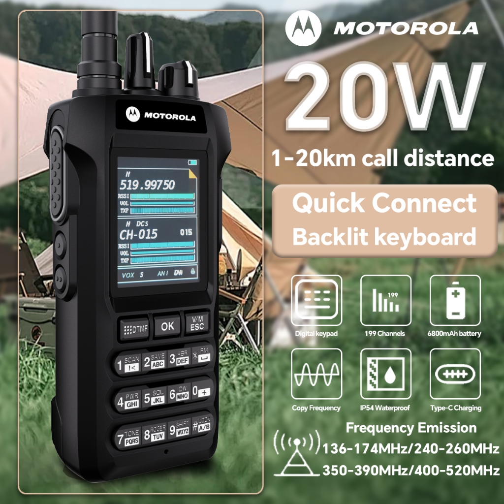 Jual HT Motorola R8 Walkie Talkie kisaran panjang 20KM Dual Band dua arah Radio 20 Watt 6800mAh ...