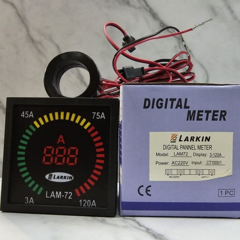 Jual DIGITAL AMPERE METER + CT RING LAM72 1PHASA 3-120A DIGITAL PANEL ...