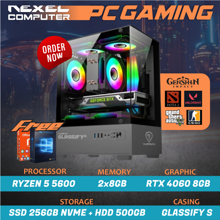 Jual PC Gaming | Ryzen 5 5600 | RTX 4060 8GB | SSD 256GB NVME | HDD 500GB | 16GB RAM | Shopee ...
