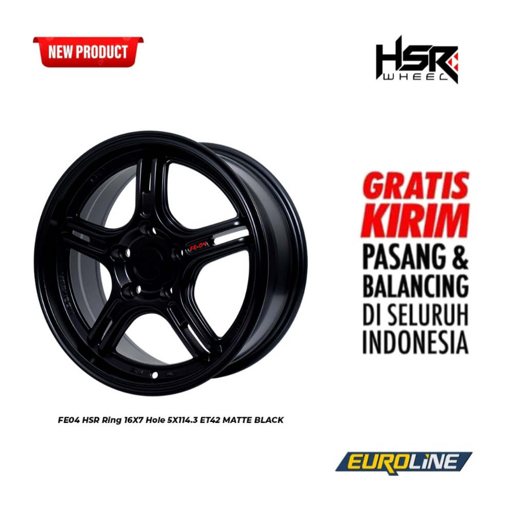 Jual Velg Racing JDM Palang 5 HSR FE04 R16X7 H5X114,3 ET42 Matte Black | Shopee Indonesia