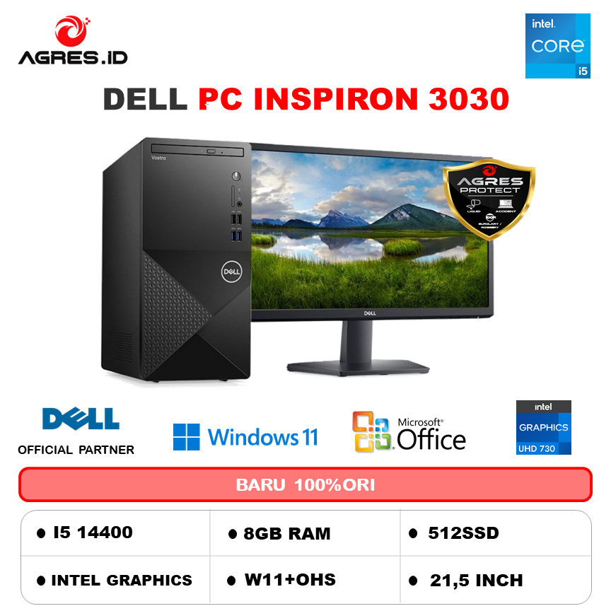 Jual DELL PC INSPIRON 3030 I5 14400 8GB 512GB W11+OHS 3Y + MONITOR 21.5 ...
