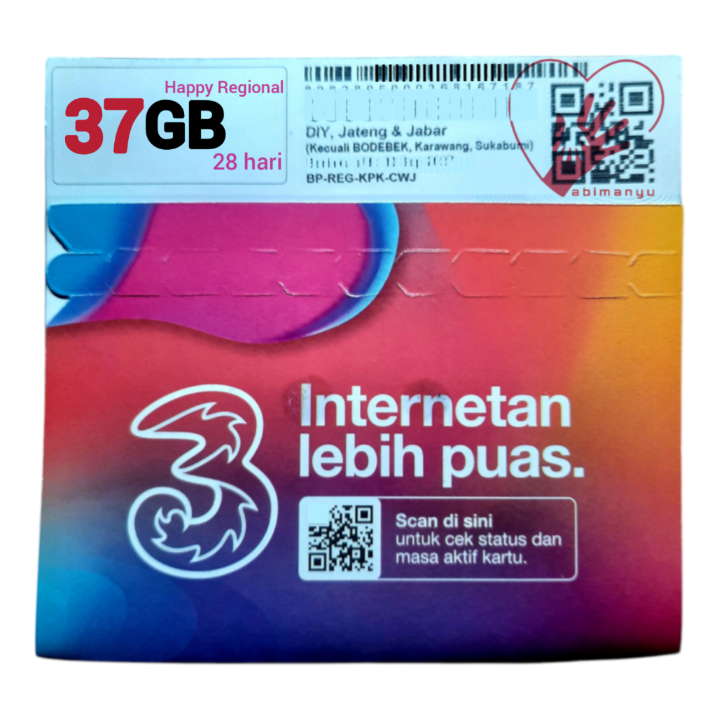 Jual Kartu Perdana Tri Happy 37GB | 30 Hari | Shopee Indonesia
