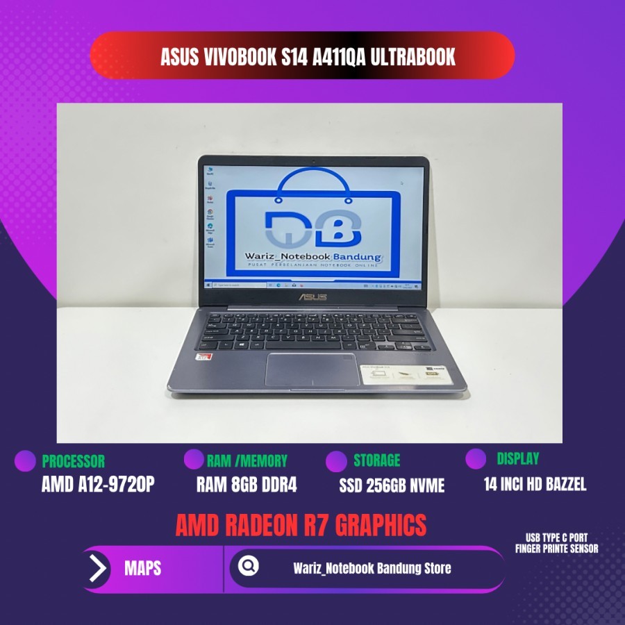 Jual ASUS VIVOBOOK A411QA AMD A12-9720P RAM 8GB SSD 256GB 14inci MURAH ...