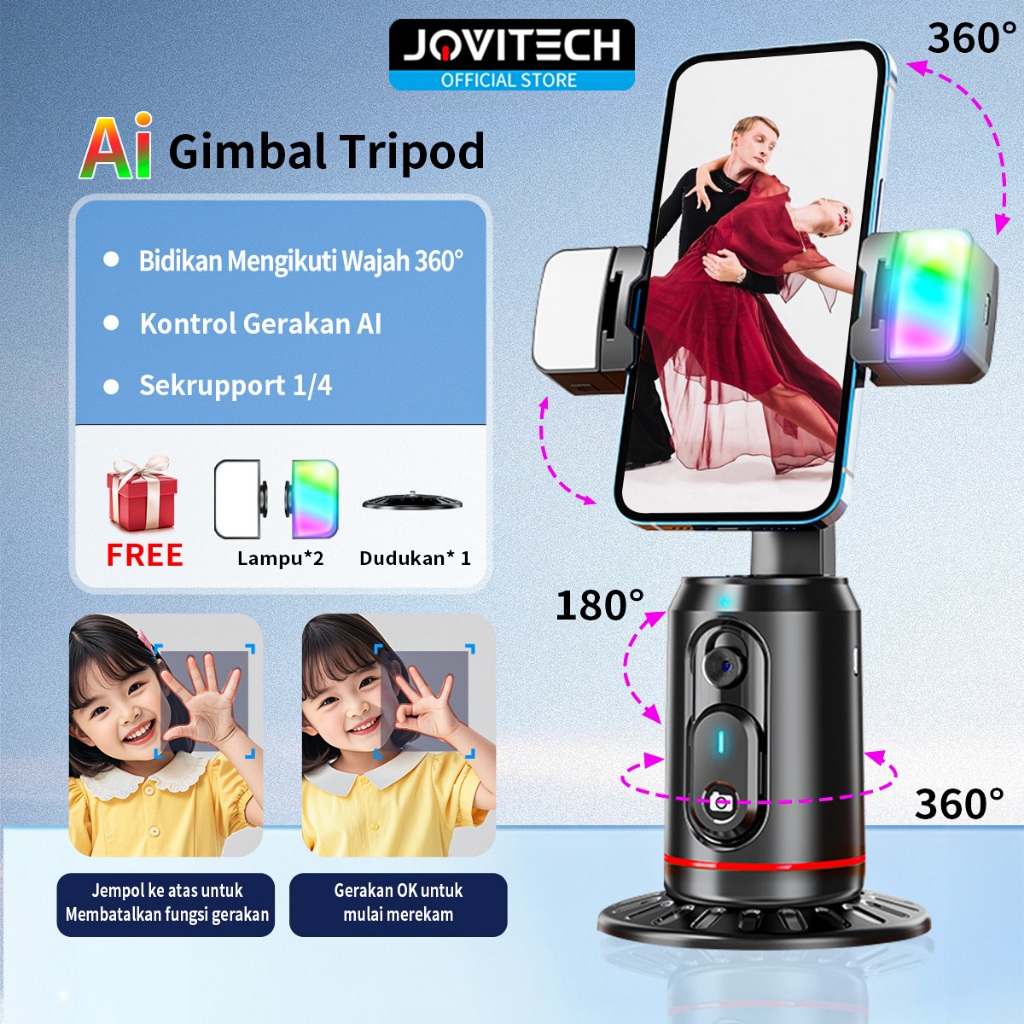 Jual Jovitech Tripod Bluetooth Multifungsi Auto AI Face Tracking Gimbal Handphone Stabilizer 360 ...