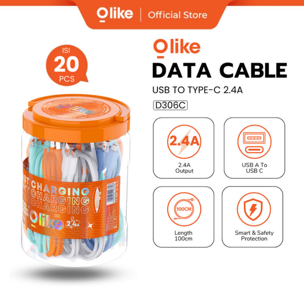 Jual (1 TOPLES ISI 20 PCS ) OLIKE D306 C Kabel Data Type-C 2,4A Fast ...