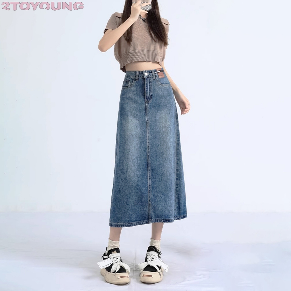 Jual 2TOYOUNG T107 Fashion Highwaist Rok Denim Jeans Wanita Basic ...