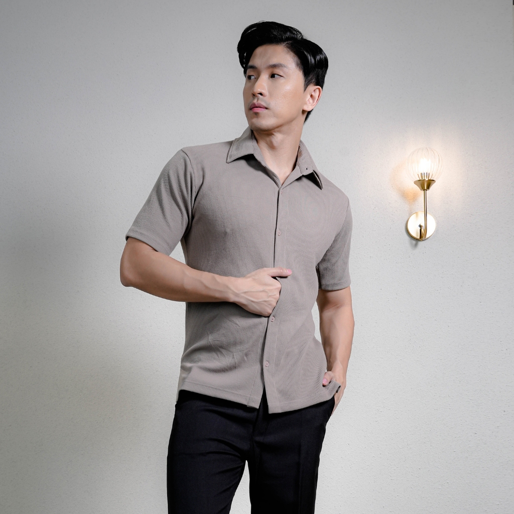 Jual Cupachino Double Knit Kemeja Pria 2-Way Stretch Lengan Pendek ...