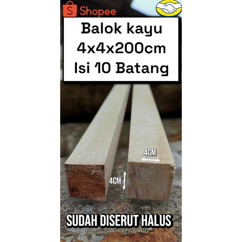 Jual BALOK KAYU KAS0 4 X 4 PANJANG 200CM ISI 10 BATANG SERUT HALUS ...