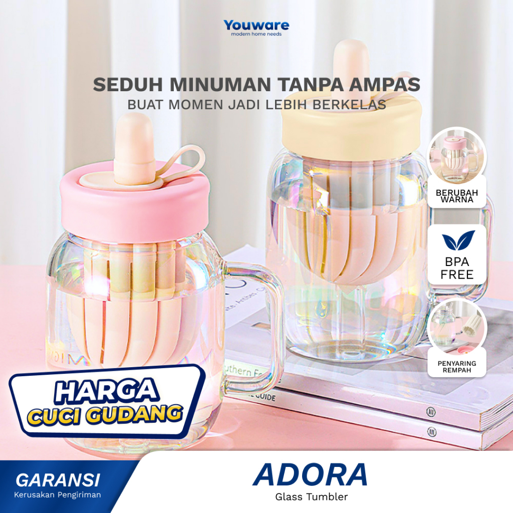 Jual Youware - Adora Tumbler Kaca Aesthetic / Botol Kaca kapasitas 850 ...