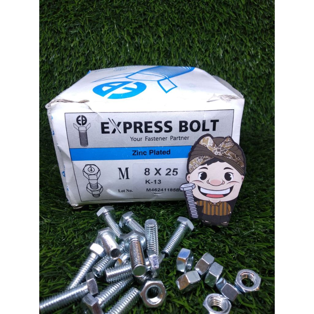 Jual Baut Mur Besi Baut Mur Hexagon Besi M8X25 Putih P1.25 (Kunci 13 ...