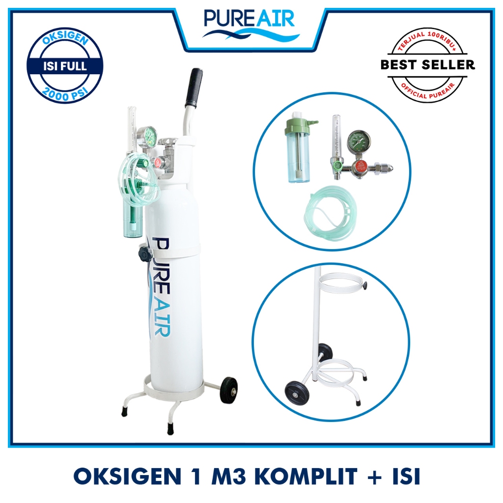Jual Pureair Tabung Oksigen 1 M3 Set Komplit 4in1 (Tabung+Isi Oksigen+Regulator+Troli) | Shopee ...