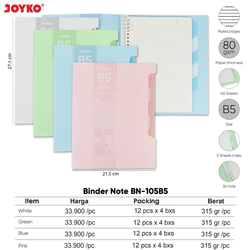 Jual Map Binder Note Premium B5 Warna Pastel / Organizer Kertas ukuran ...
