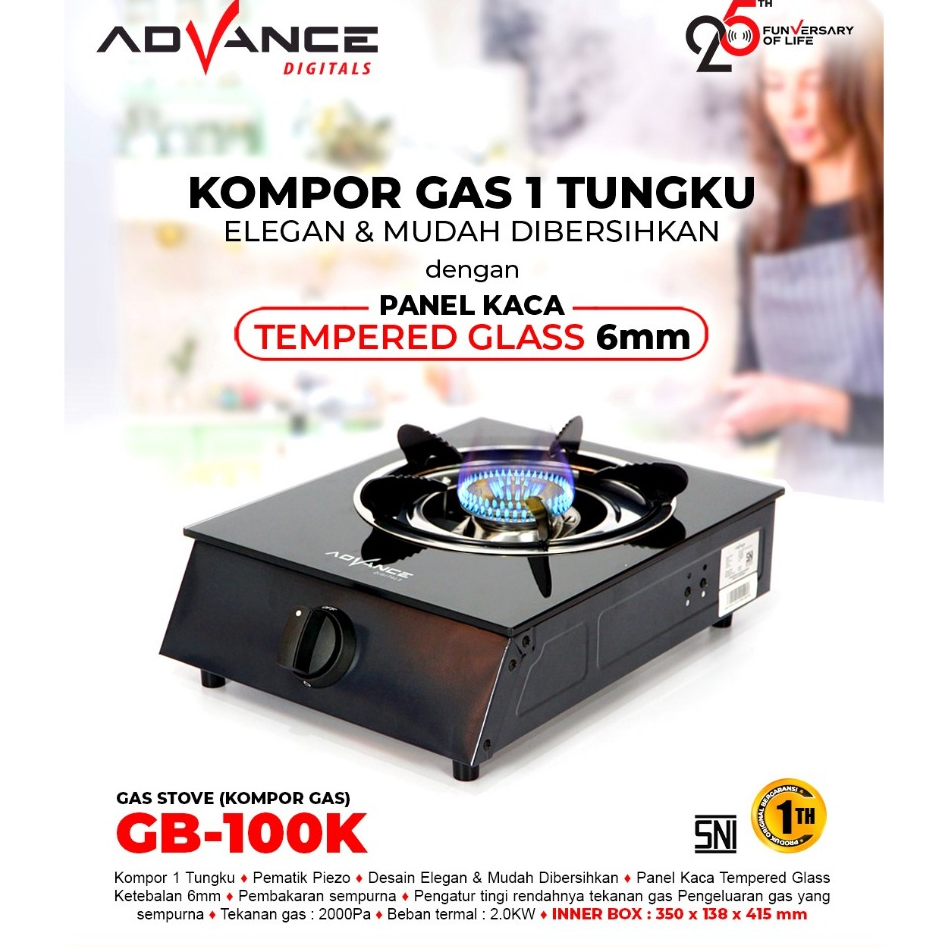 Jual Advance GB-100K Kompor Kaca 1 Tungku Tebal Kaca 6 mm Anti Karat ...