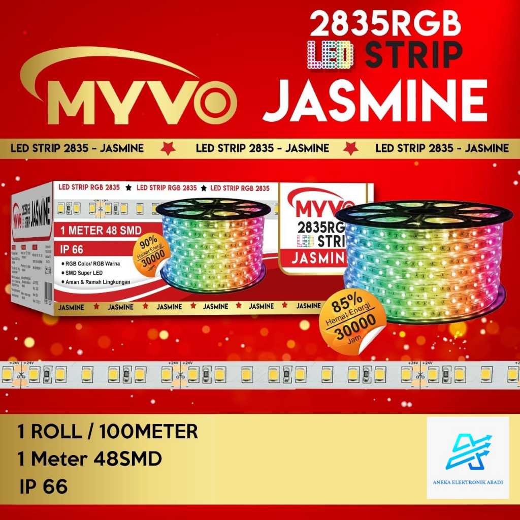 Jual Lampu Led Strip Myvo 2835 RGB LED Strip Jasmine 100M + Adaptor ...