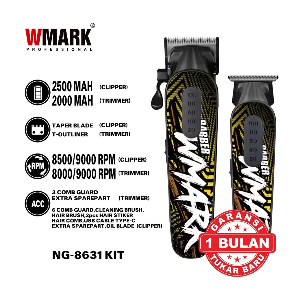 Jual WMARK Combo NG 8631 KIT Clipper Trimmer 9000 RPM Alat Cukur Elektrik Barbershop Original ...
