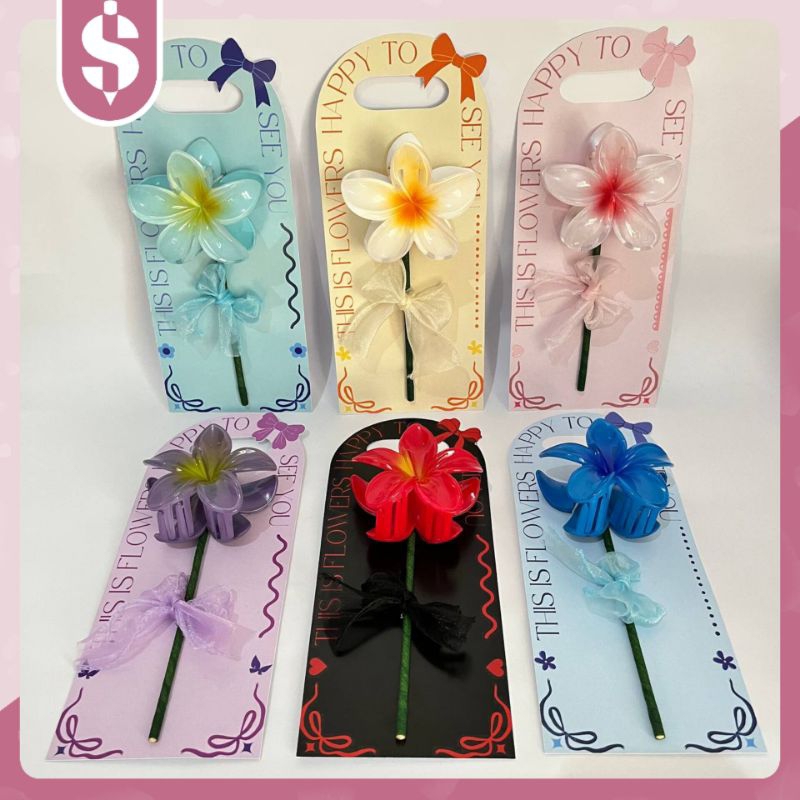 Jual Buket jedai rambut bunga kamboja / card handle bouquet claw clip / hangtag flower card ...