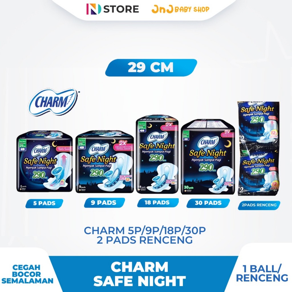 Jual Charm Safe Night 29cm Isi 5 Pads/9 Pads/18 Pads/30 Pads (1 Pcs/pack) Pembalut | Shopee ...