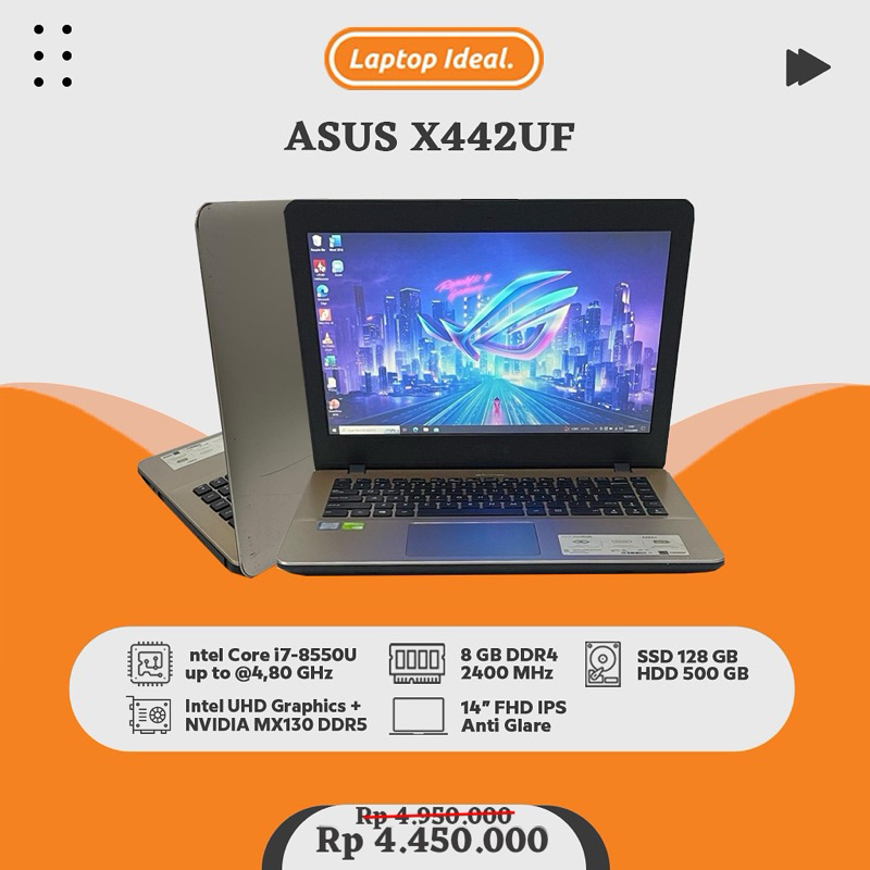 Jual ASUS X442UF (2017) SLIM GAMING i7 gen 8 RAM 8 GB SSD 128 GB+HDD 1 TB DUAL VGA 2 GB MX130 ...