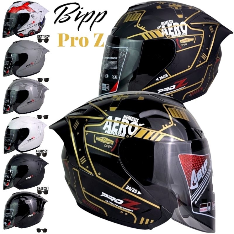 Jual Helm BipPro Z Motif Aero Hitam Glossy | Visor Smoke Half Face Sni ...