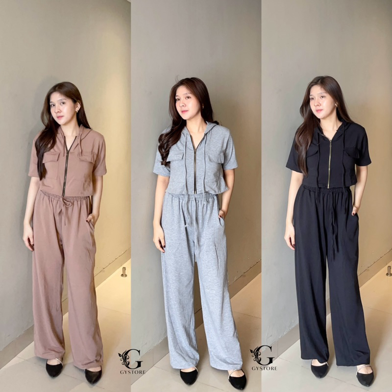 Jual Gystore - Setelan Rachel Crop Top | Setelan Wanita Kulot Panjang ...