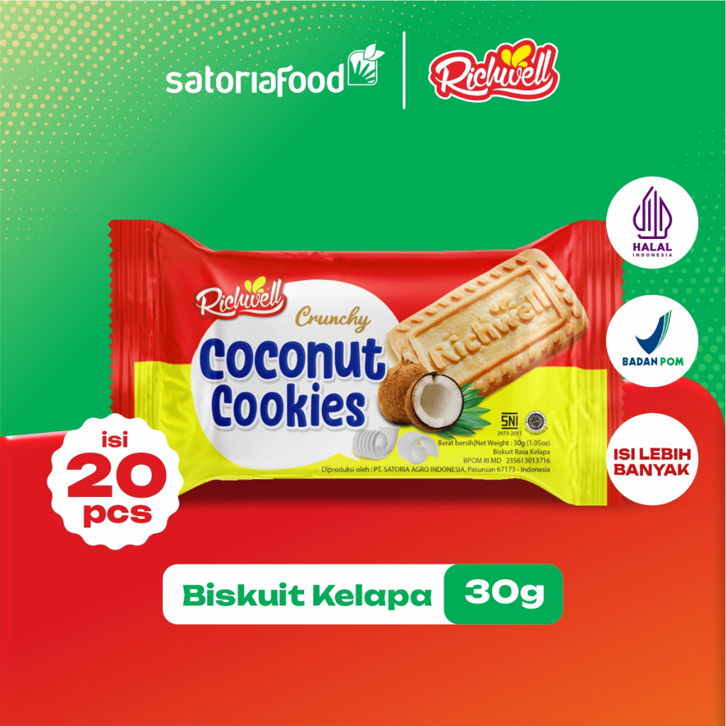 Jual Richwell Biscuit Cookies Coconut 30gr X 20pcs | Biskuit Kukis ...