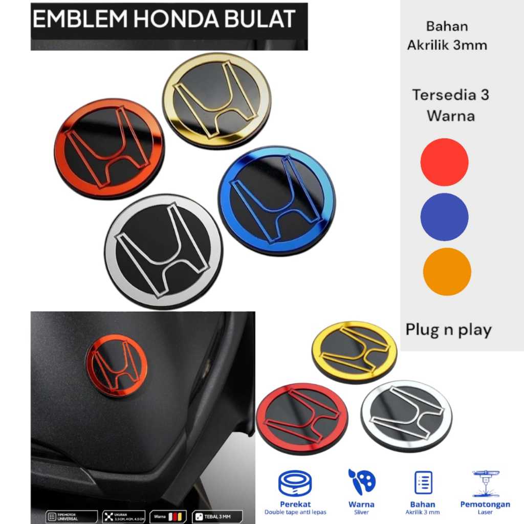 Jual EMBLEM LOGO HONDA TIMBUL BULAT 3D EMBLEM HONDA TIMBUL BULAT ( 3CM ...