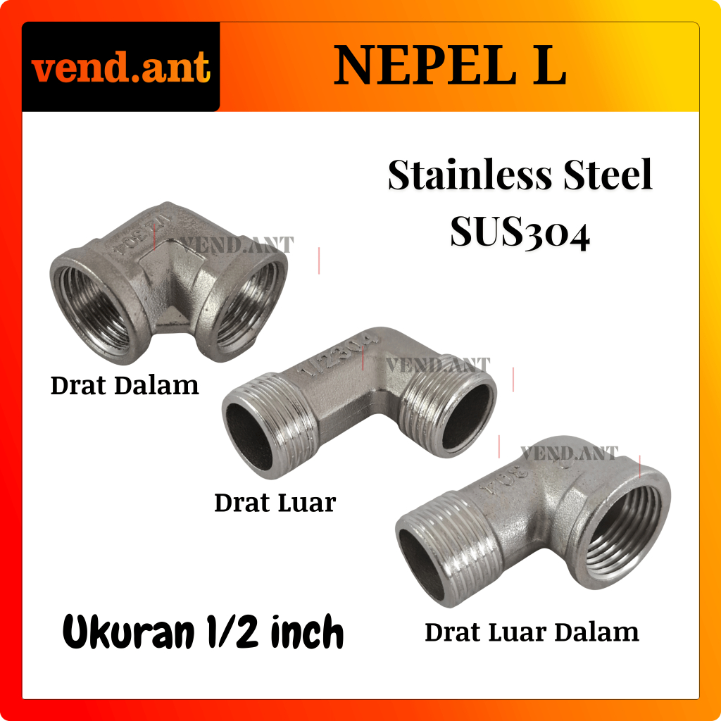 Jual Nepel L Knee Keni Elbow Sambungan L Drat Luar Dalam 1/2" Stainless Steel SUS304 | Shopee ...
