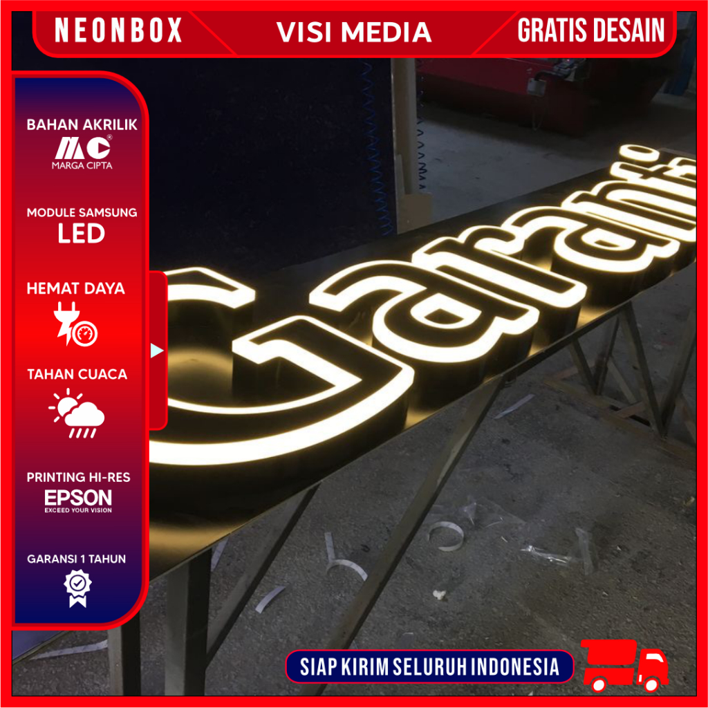 Jual Huruf Timbul Akrilik LED Tulisan Logo Timbul Nyala Custom Paket ...