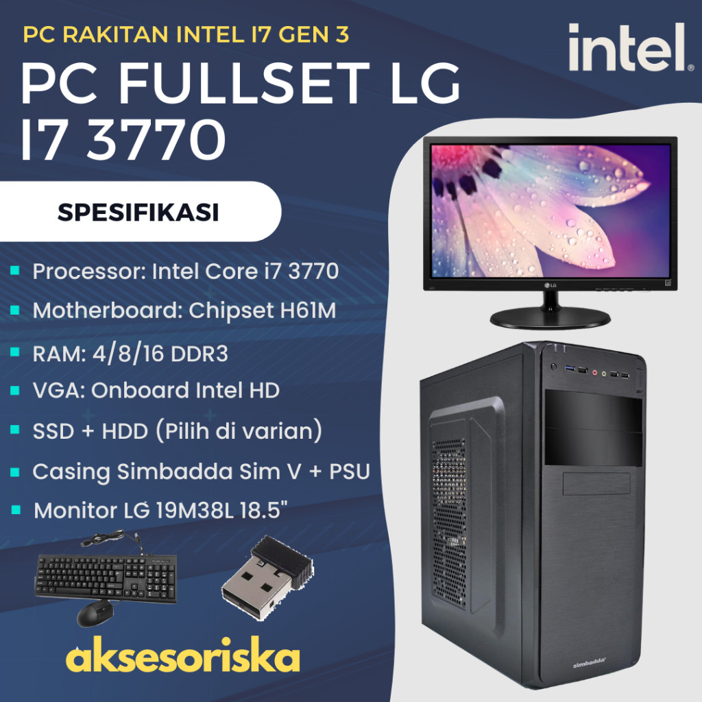 Jual PAKET LENGKAP PC RAKITAN Intel Core i7 3770 KOMPUTER KANTOR MONITOR LED LG 19M38L 19" PC ...