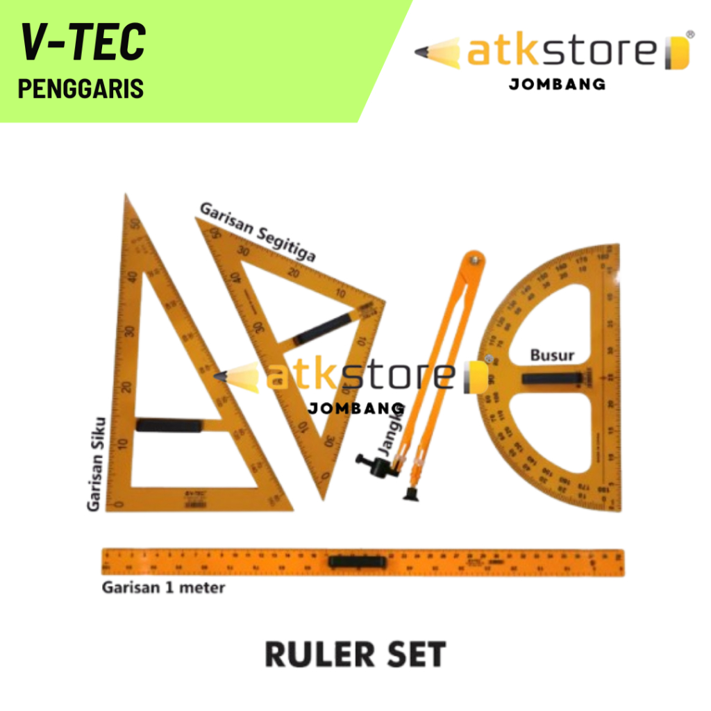 Jual V-TEC Ruler Arc Penggaris Busur Derajat Siku Segitiga / Garisan ...