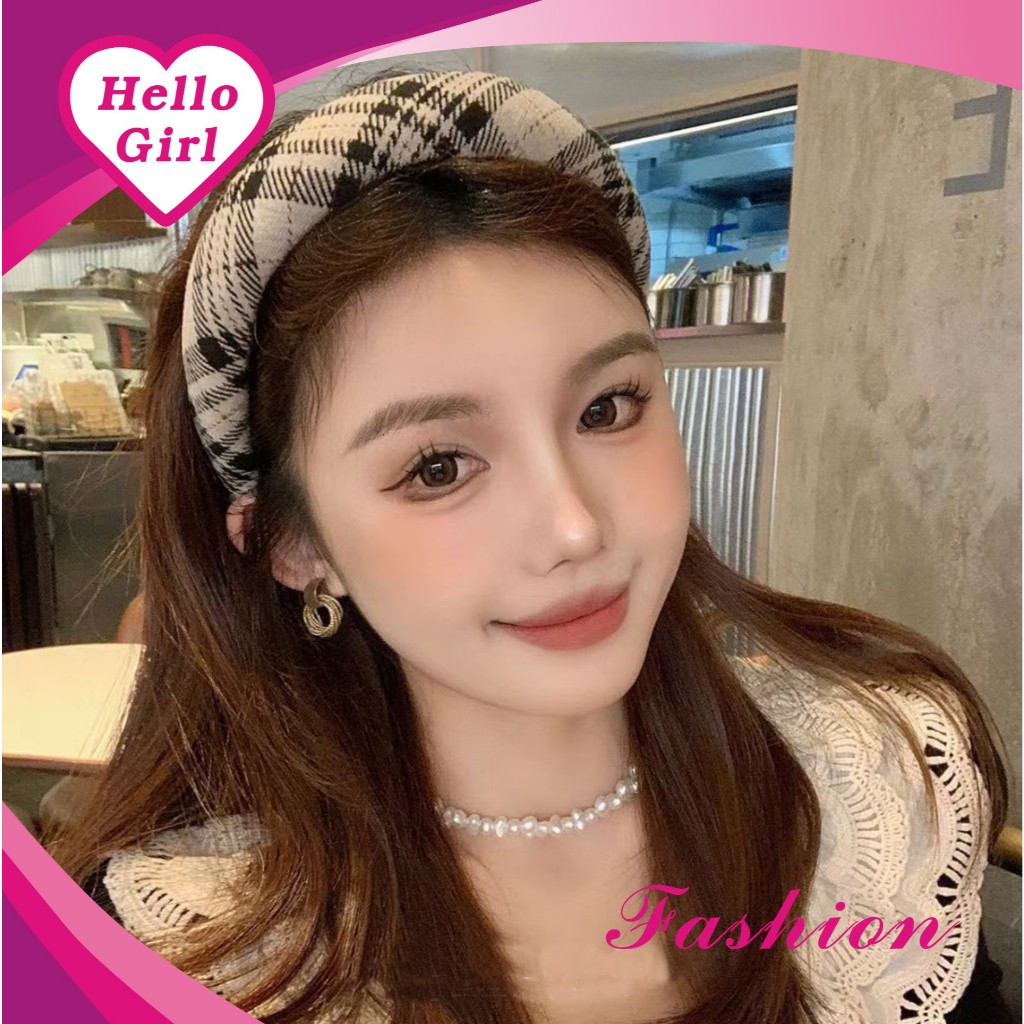 Jual ( Hello Girl )B124 Bando Wanita Korea Headband Motif Square Polos ...