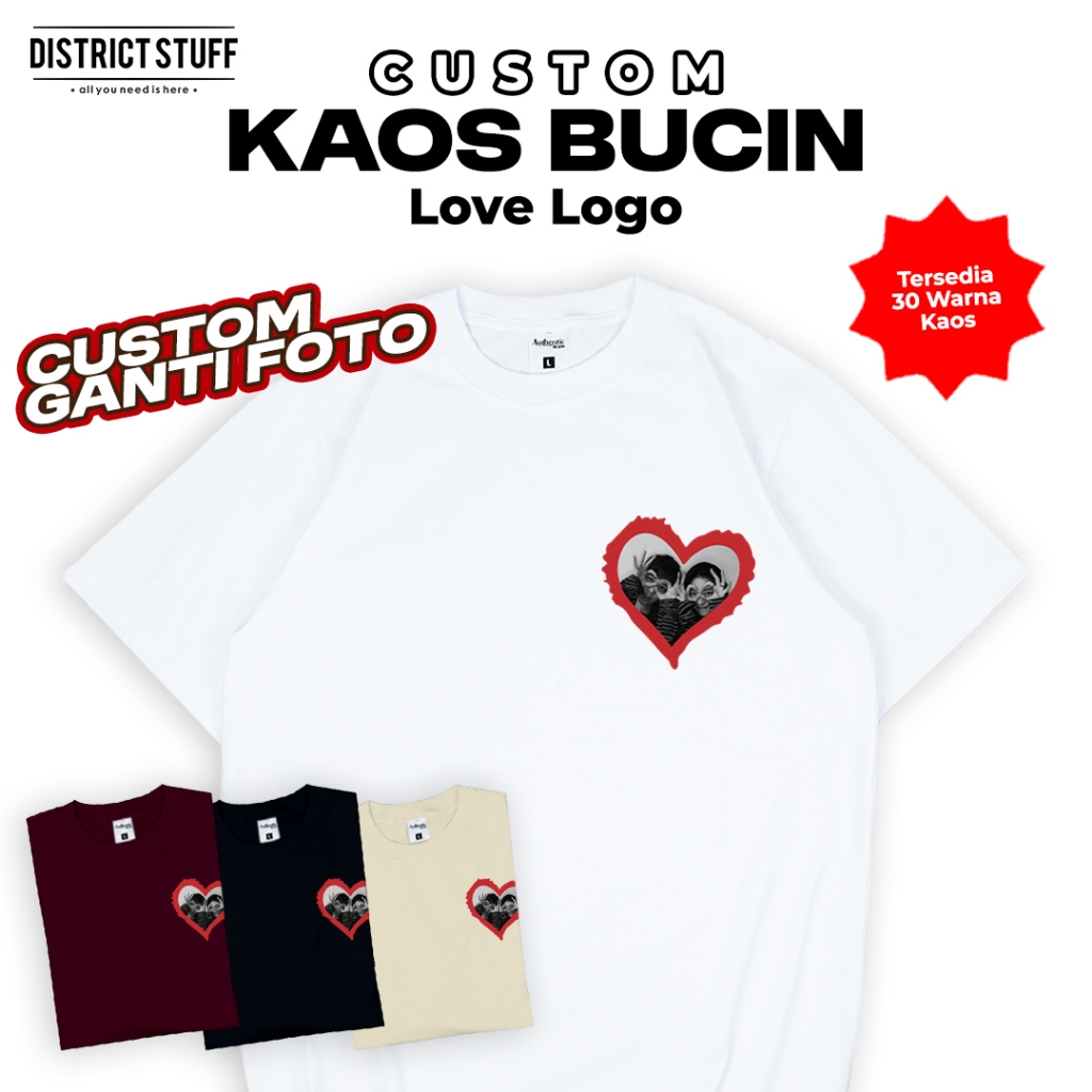 Jual Kaos Sablon Custom Foto Bucin Love Logo Pria Wanita Baju Couple ...